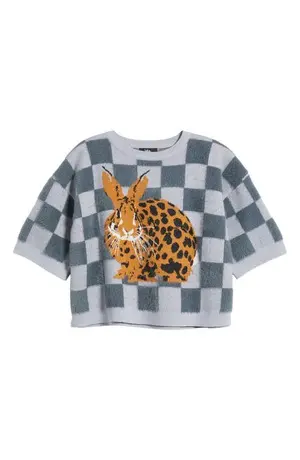 DRESSED IN LALA Leopard Bunny Short Sleeve Sweater