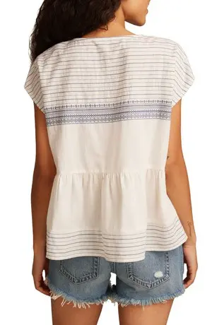 Lucky Brand Embroidered Cotton Peplum Top