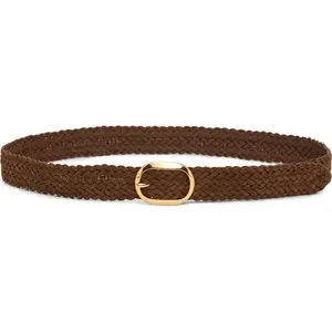 TOM FORD Oval Buckle Woven Suede Belt 1b020 Walnut