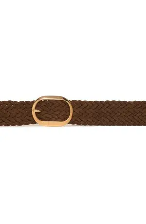 TOM FORD Oval Buckle Woven Suede Belt - 1b020 Walnut