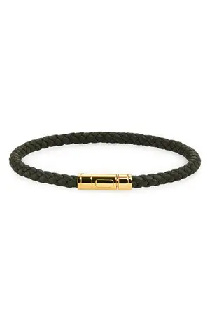 TOM FORD Braided Leather Bracelet With Tubular Clasp - Forest Green