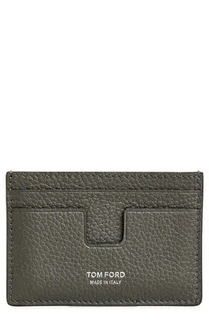 TOM FORD T-line Soft Grain Leather Card Holder With Money Clip Smoke Grey