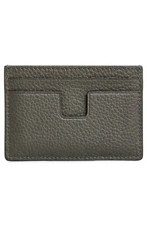 TOM FORD T-line Soft Grain Leather Card Holder With Money Clip - Smoke Grey
