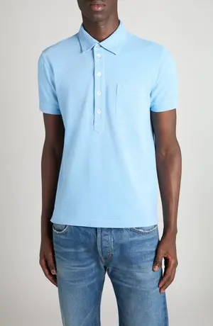 TOM FORD Lyocell & Cotton Piqué Polo - Iris Blue