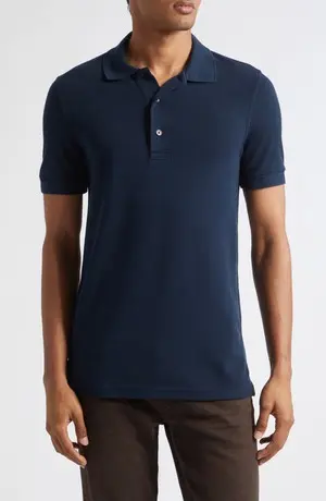 TOM FORD Lyocell & Cotton Piqué Polo - Ucc Navy