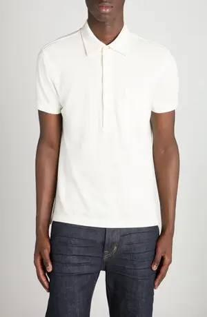 TOM FORD Lyocell & Cotton Piqué Polo - White