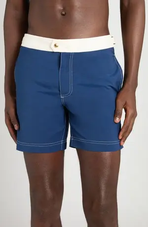 TOM FORD Poplin Swim Trunks - X7baw Dark Blue/white
