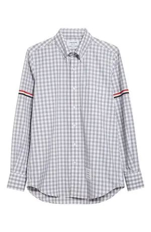Thom Browne Armband Stripe Cotton Button Down Shirt - Medium Grey