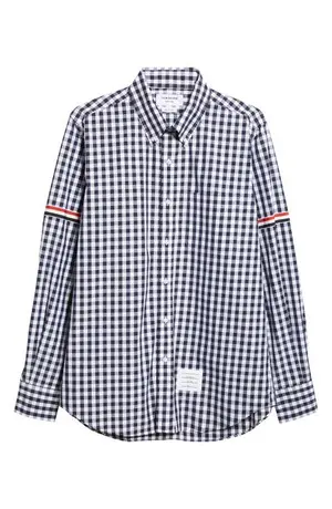 Thom Browne Armband Stripe Cotton Button Down Shirt - Navy