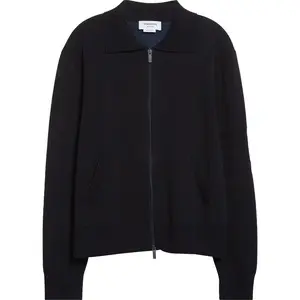 Thom Browne Double Face Zip Wool Blend Cardigan - Navy