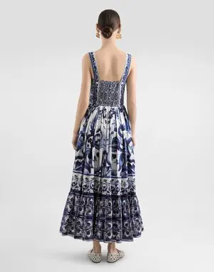 Dolce & Gabbana Calf-length Bustier Dress In Majolica-print