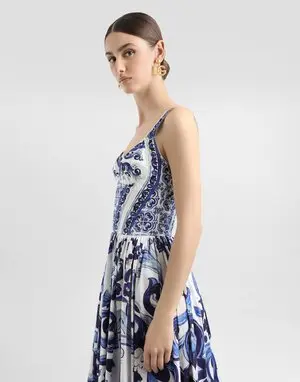 Dolce & Gabbana Calf-length Bustier Dress In Majolica-print