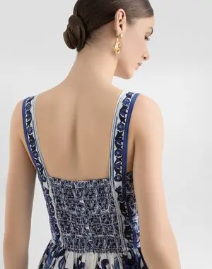 Dolce & Gabbana Calf-length Bustier Dress In Majolica-print