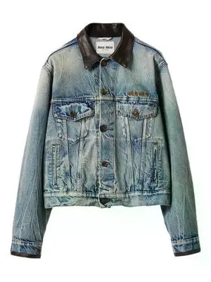 Miu Miu Leather-collar Denim Jacket - Blue