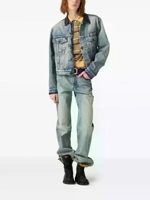 Miu Miu Leather-collar Denim Jacket - Blue