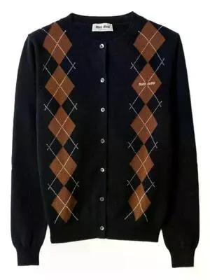 Miu Miu Cashmere Argyle Cardigan - Blue