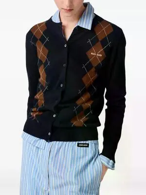 Miu Miu Cashmere Argyle Cardigan - Blue