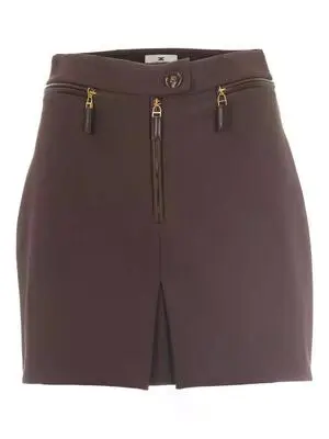 Elisabetta Franchi Mini Skirt With Zip Detail - Brown