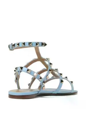 Valentino Garavani Rockstud Flat Calfskin Sandals - Blue