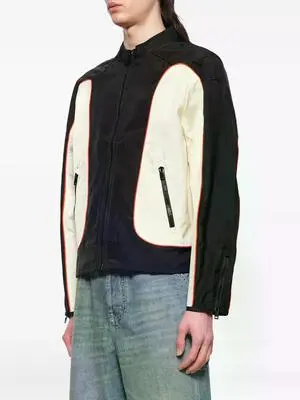 DIESEL® Color Block Nylon Zip-up Jacket With Piping Details - Black