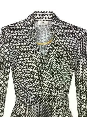 Elisabetta Franchi Geometric-print V-neck Midi Dress - Black