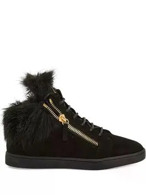 GIUSEPPE ZANOTTI Kriss Fur-trimmed Zip-up Sneakers - Black
