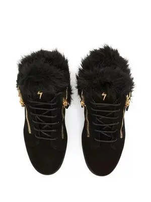 GIUSEPPE ZANOTTI Kriss Fur-trimmed Zip-up Sneakers - Black
