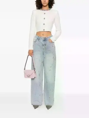 SELF-PORTRAIT Crystal-embellished Wide-leg Jeans