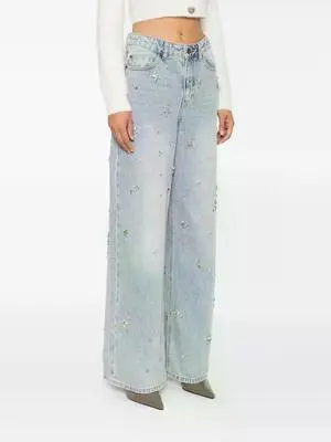 SELF-PORTRAIT Crystal-embellished Wide-leg Jeans