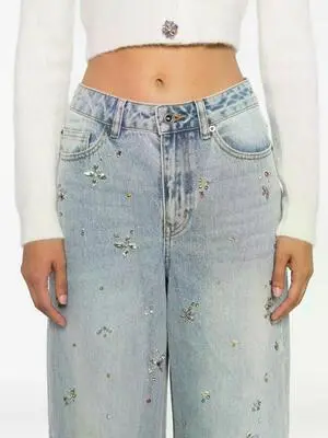 SELF-PORTRAIT Crystal-embellished Wide-leg Jeans