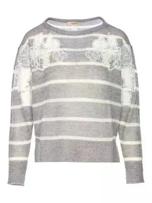 TWINSET Striped Sweater With Lace Embroidery