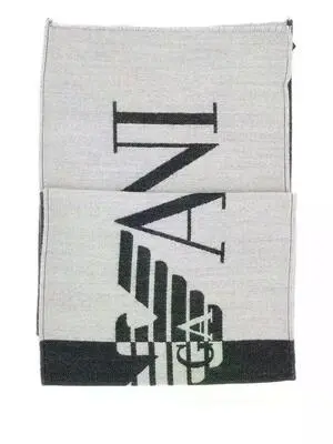 Emporio Armani Maxi Logo Fringed Scarf - Black