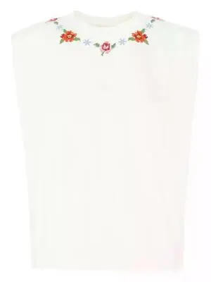 FARM RIO Embroidered Padded-Shoulder Top