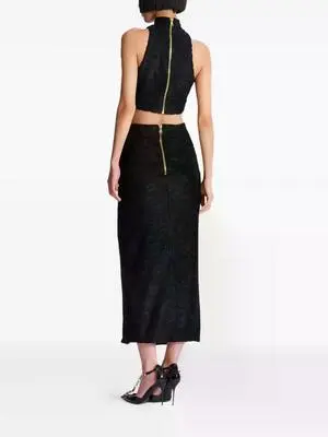 Balmain Button-embellished Damask Skirt