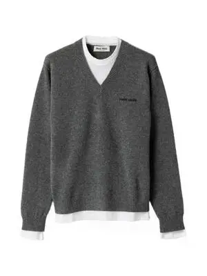 Miu Miu Layered Effect V-neck Sweater - Grey