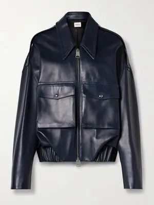 Khaite Owey Oversized Leather Bomber Jacket - Blue