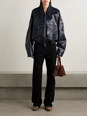 Khaite Owey Oversized Leather Bomber Jacket - Blue