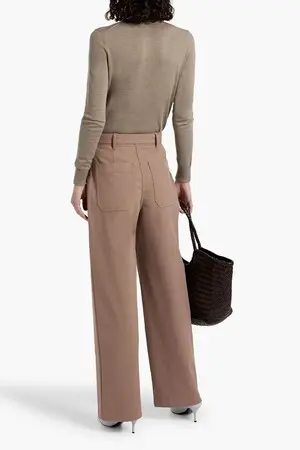 Theory Belted Cotton-blend Twill Wide-leg Pants - Taupe