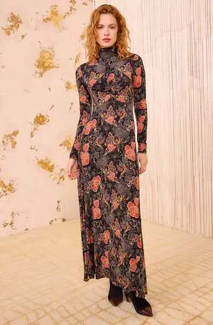 Ulla Johnson Jersey Ruched Turtleneck Maxi Dress