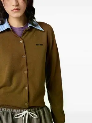 Miu Miu Cashmere Cardigan With Detachable Collar - Brown