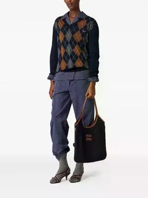 Miu Miu Ivy Denim Shoulder Bag With Leather Trim