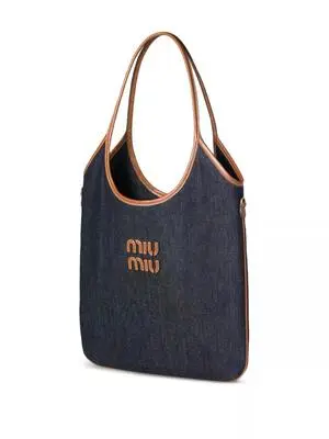 Miu Miu Ivy Denim Shoulder Bag With Leather Trim