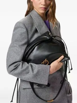 Pinko Leather Drawstring Shoulder Bag - Black