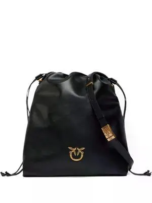Pinko Leather Drawstring Shoulder Bag - Black