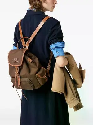 Miu Miu Canvas And Leather Backpack - Brown
