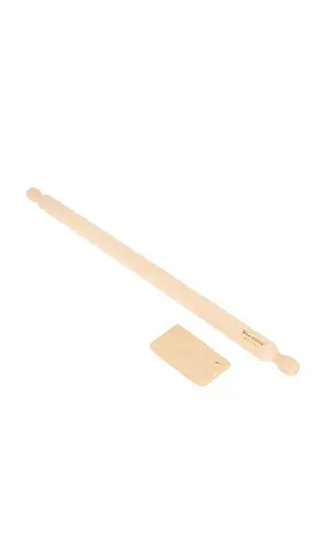 VERVE CULTURE Beechwood Long Rolling Pin & Pasta Scraper In Neutral - Light Brown