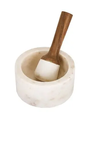 VERVE CULTURE Marble Mortar & Pestle In White,brown - White & Brown