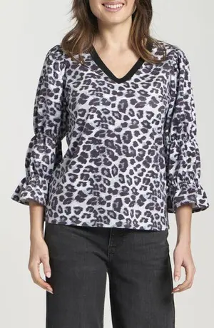 APNY Geo Print V-neck Shirt - Silver Grey