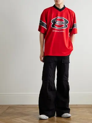 Balenciaga American Football Oversized Printed Piqué T-shirt - Red