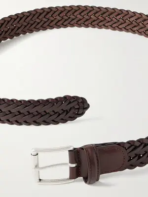 Anderson's 3.5cm Woven Leather Belt - Brown